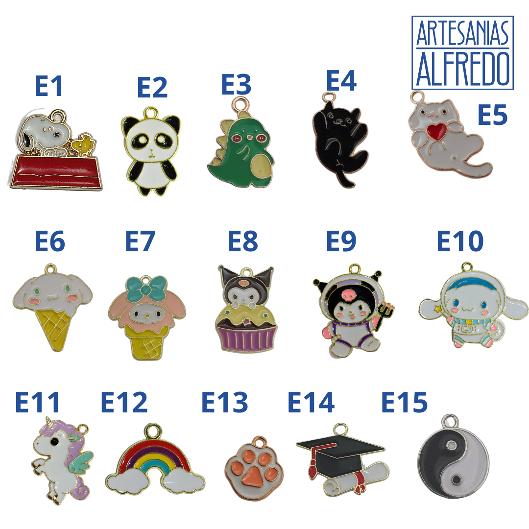 Dije Esmaltado Snoopy, Sanrio, Keroppi, Panda, Unicornio, Birrete ...